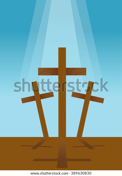 Vector Illustration Three Wooden Cross Blue Stock Vector (Royalty Free ...
