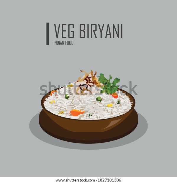 Vector Illustration Traditional Veg Biryani Bowl Stock Vector (Royalty ...