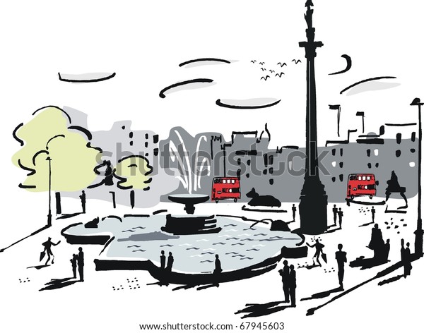 Vector Illustration Trafalgar Square London England Stock Vector ...