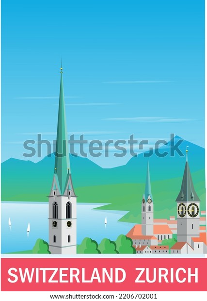Vector Illustration Travel Poster Clipart Zurich Stock Vector (Royalty ...