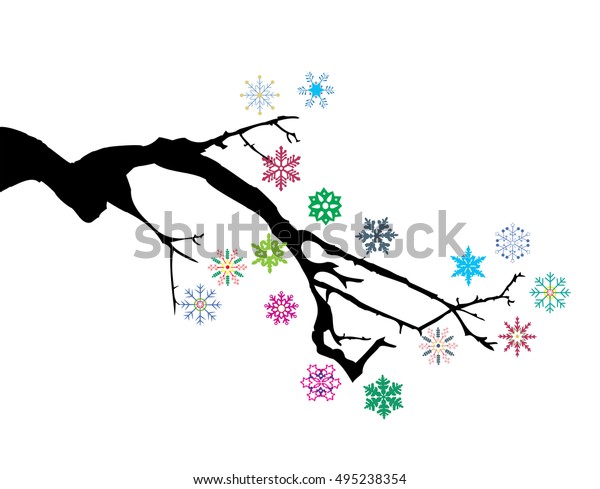 Vector Illustration Tree Branch Snowflakes Stock Vector (Royalty Free ...