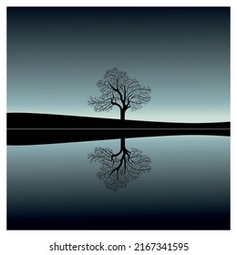 Vector Illustration Tree Over Water Stock Vector (Royalty Free ...