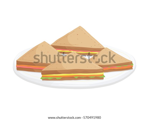 Vector Illustration Triangle Sandwiches On Plate Stock Vector (Royalty ...
