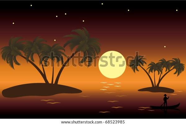 Vector Illustration Tropical Palm Islands Morning Stock Vector (Royalty ...