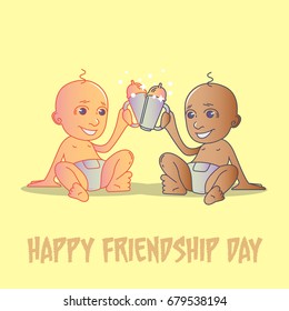 Vector Illustration Two Babies Friends Friendship Stock Vector (Royalty ...