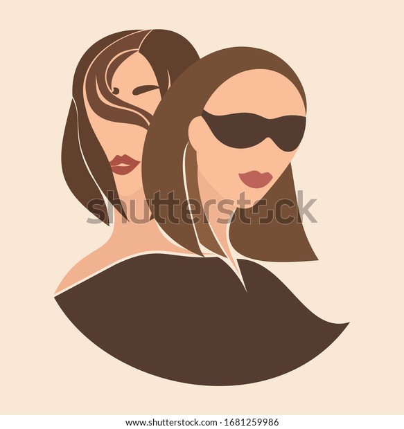 Vector Illustration Two Beautiful Girls Poster Stock Vector (Royalty ...