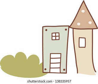Vector Illustration Two Buildings Stock Vector (Royalty Free) 138335957 ...