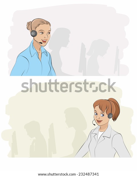 Vector Illustration Two Callcenter Girls Stock Vector (Royalty Free ...
