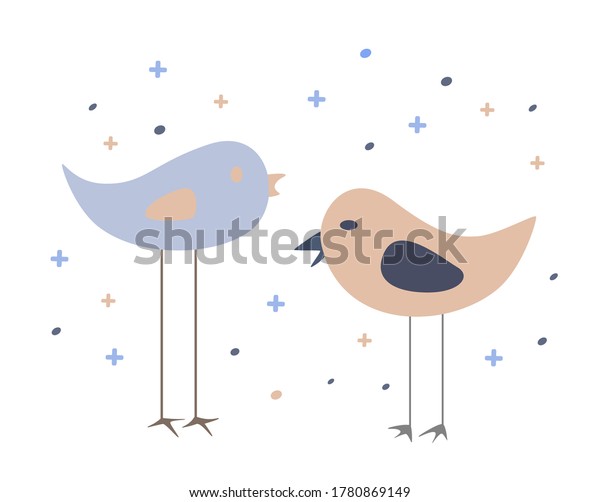 Vector Illustration Two Cartoon Birds Background Stock Vector (Royalty ...