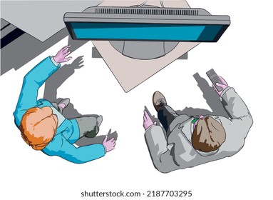 Vector Illustration Two Cartoons Characters Screen Stock Vector ...