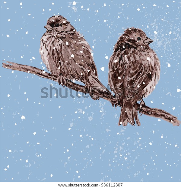 Vector Illustration Two Furry Sparrows Perching Stock Vector (Royalty ...