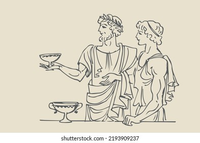 Vector Illustration Two Greek Men Feast Stock Vector (Royalty Free ...