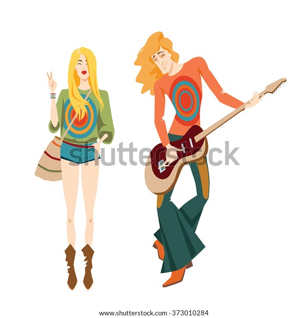 Vector Illustration Two Hippies Cartoon Style Stock Vector (Royalty ...