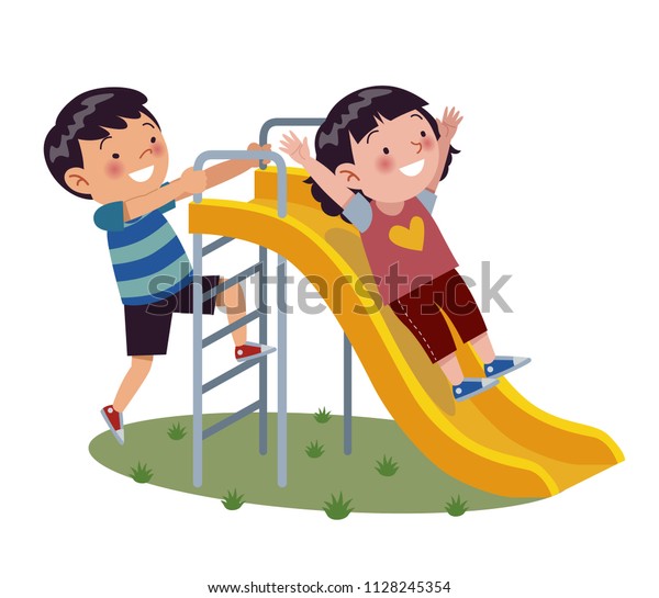 Vector Illustration Two Kids Playing On Stock Vector (Royalty Free ...