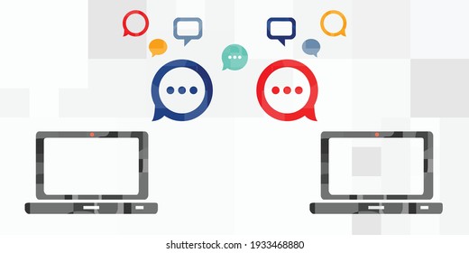 Vector Illustration Two Laptops Communication Symbols Stock Vector ...
