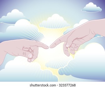 Vector Illustration Two Pointing Fingers Touching Stock Vector (Royalty ...