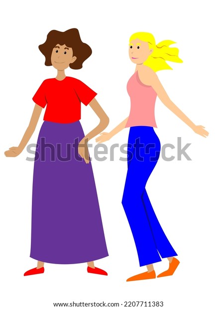 Vector Illustration Two Women Different Styles Stock Vector (Royalty ...