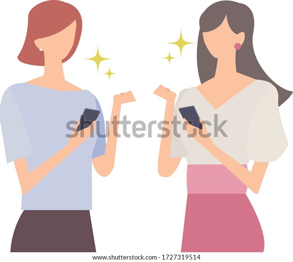 Vector Illustration Two Women Having Conversation Stock Vector (Royalty ...