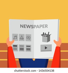 Vector Illustration Unfolded Newspaper Hand Stock Vector (Royalty Free ...