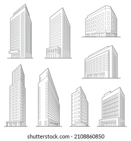 Vector Illustration Various Buildings Line Drawing Stock Vector ...