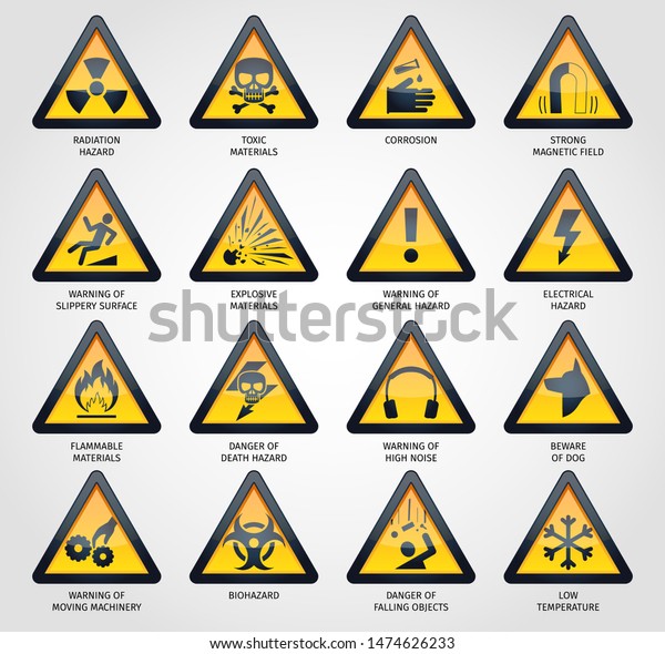 Vector Illustration Various Hazard Signs Collection Stock Vector ...