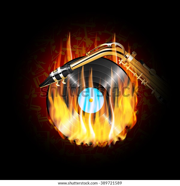 Vector Illustration Vinyl Record On Fire Stock Vector (Royalty Free ...