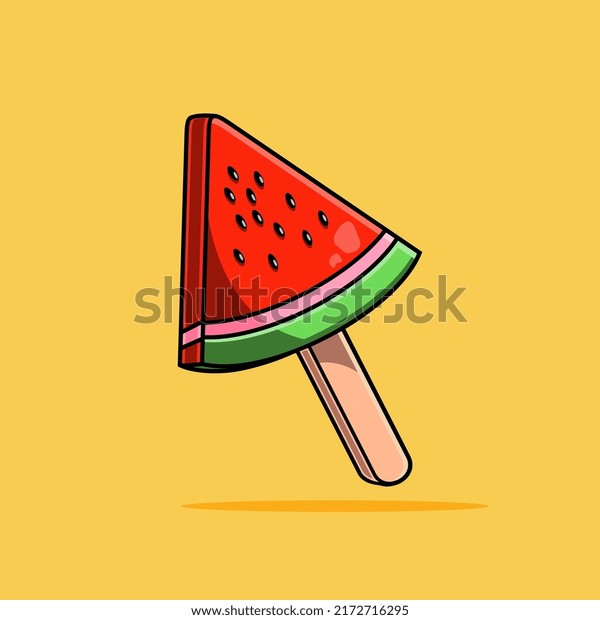 Vector Illustration Watermelon Slice Stick Cartoon Stock Vector ...