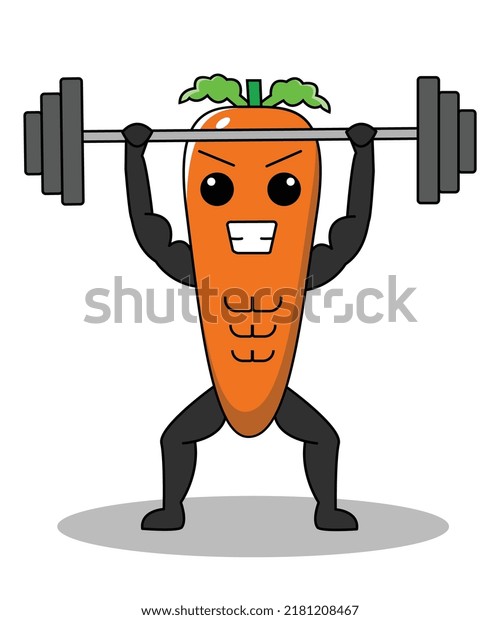 Vector Illustration Weightlifting Carrot Cute Muscular Stock Vector ...
