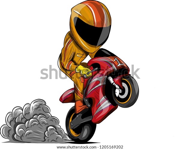 Vector Illustration Wheelies Biker Motorcycle Rider Stock Vector ...