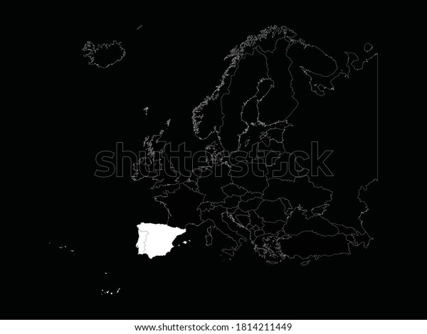 Vector Illustration White Map Iberian Peninsula Stock Vector (Royalty ...
