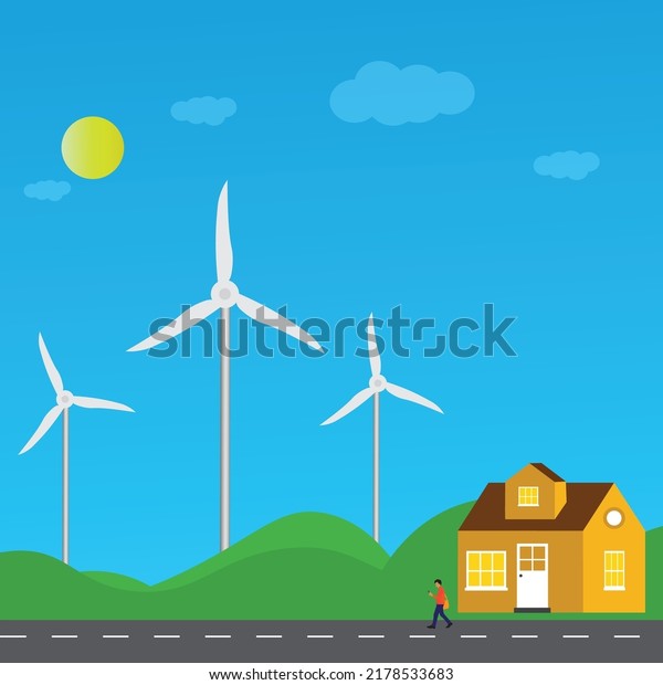 Vector Illustration Wind Turbines Wind Power Stock Vector (Royalty Free ...