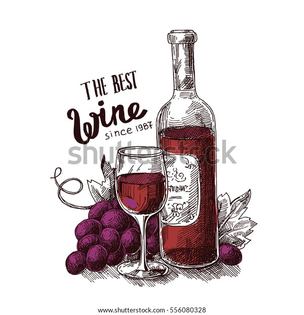 Vector Illustration Wine Drawing By Hand: vetor stock (livre de ...