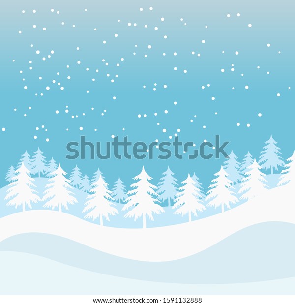 Vector Illustration Winter Snowy Landscape Tree Stock Vector (Royalty ...