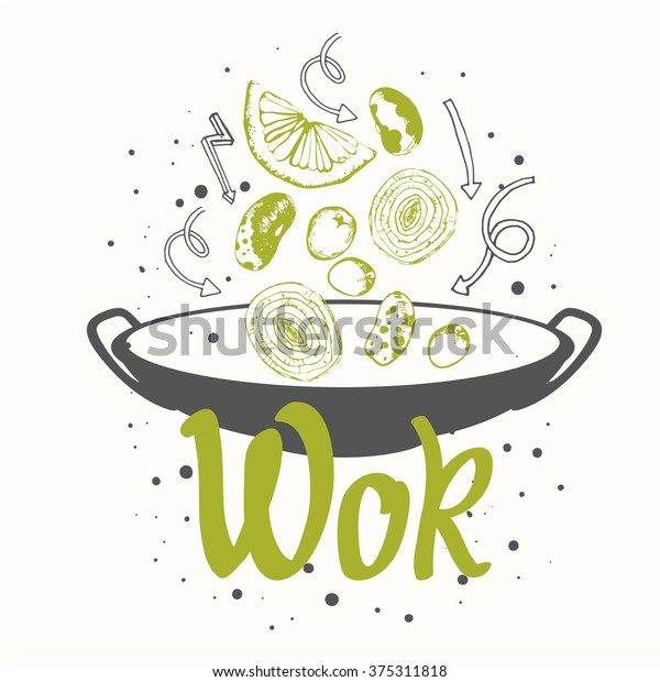 Vector Illustration Wok Pan Sketch Style Stock Vector (Royalty Free ...