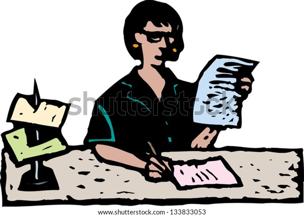 Vector Illustration Woman Reading Bills Stock Vector (Royalty Free ...