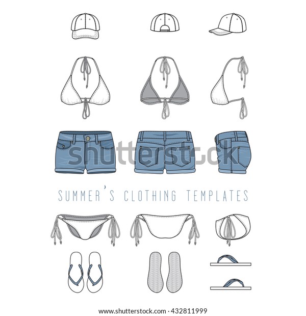 Vector Illustration Womens Beach Clothing Set Stock Vector (Royalty ...