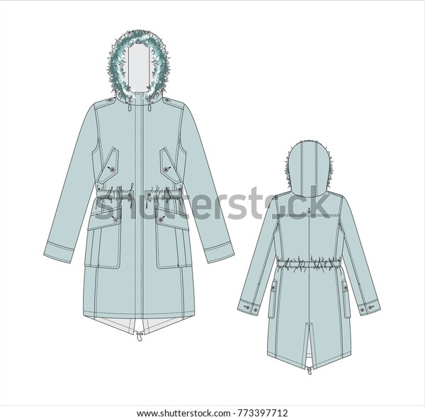 Vector Illustration Womens Parka Front Back Stock Vector (Royalty Free ...