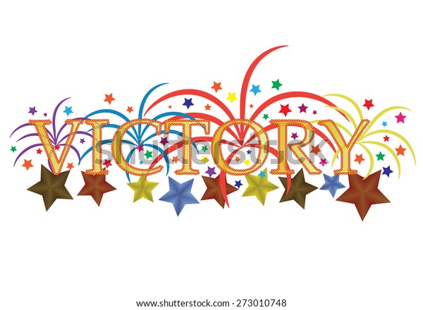 Vector Illustration Word Victory Fireworks Stars Stock Vector (Royalty ...