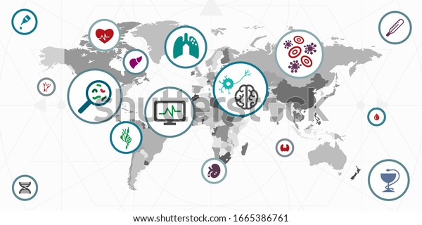 Vector Illustration World Map Medical Symbols: Vector có sẵn (miễn phí ...