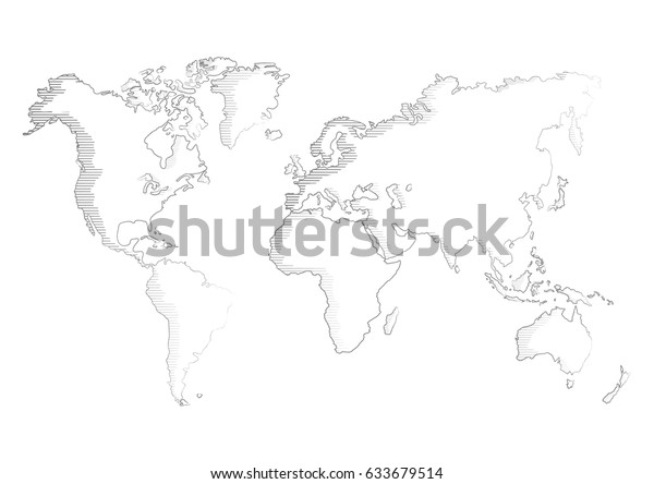 Vector Illustration World Map Pencil Sketched Stock Vector (Royalty ...