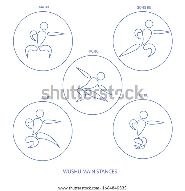 Vector Illustration Wushu Main Stances Silhouettes Stock Vector ...