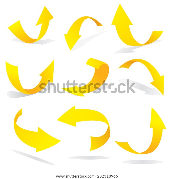 Vector Illustration Yellow Curved Arrows Different Stock Vector ...