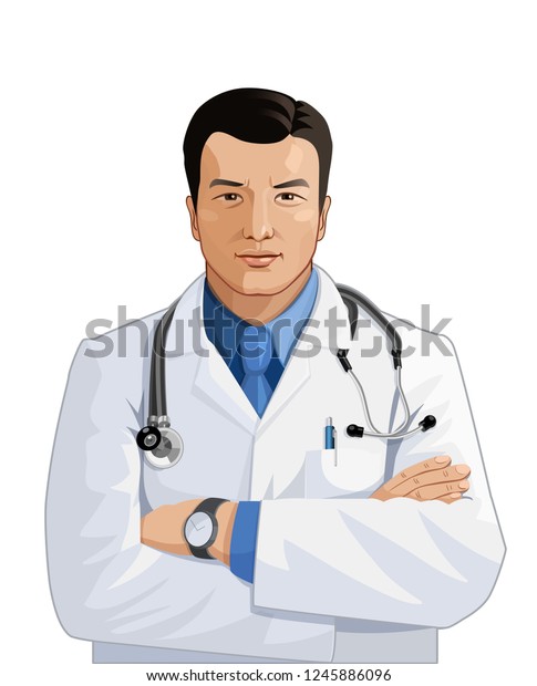 Vector Illustration Young Confident Asian Doctor Stock Vector (Royalty ...