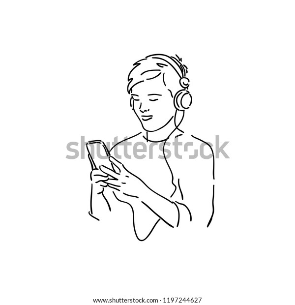 Vector Illustration Young Guy Listening Music Stock Vector (Royalty ...