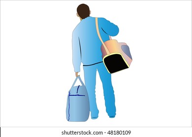 Vector Illustration Young Man Bags Stock Vector (Royalty Free) 48180109 ...