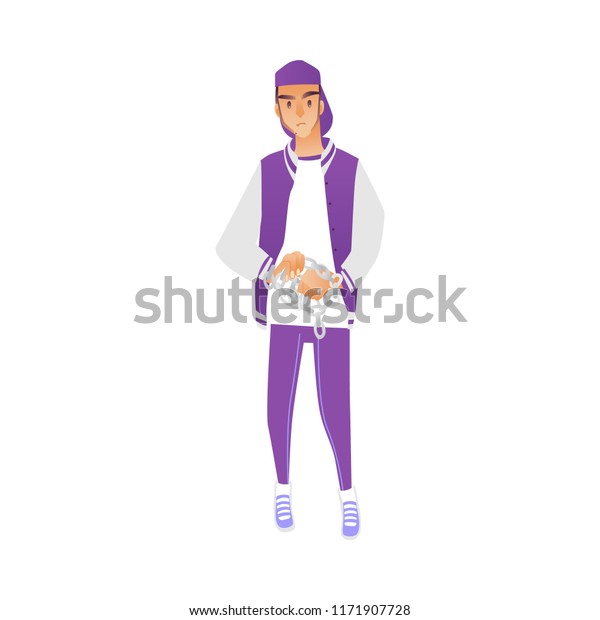Vector Illustration Young Man Chained Hands Stock Vector (Royalty Free ...