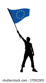 Vector Illustration Young Man Holding Flag: vector de stock (libre de ...