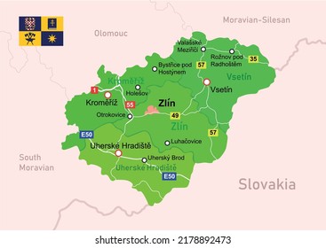 Vector Illustration Zlin Region Map Czech Stock Vector (Royalty Free ...