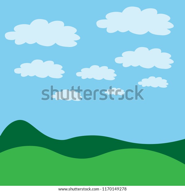 Vector Illustrationgreen Landscape Blue Sky Clouds Stock Vector ...