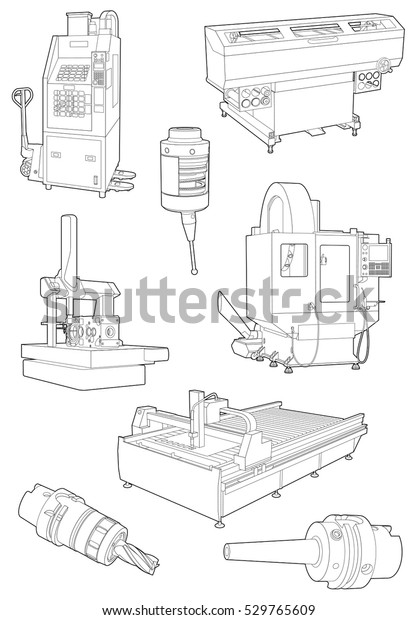 Vector Illustrations Heavy Industrial Machines Tools Stock Vector ...